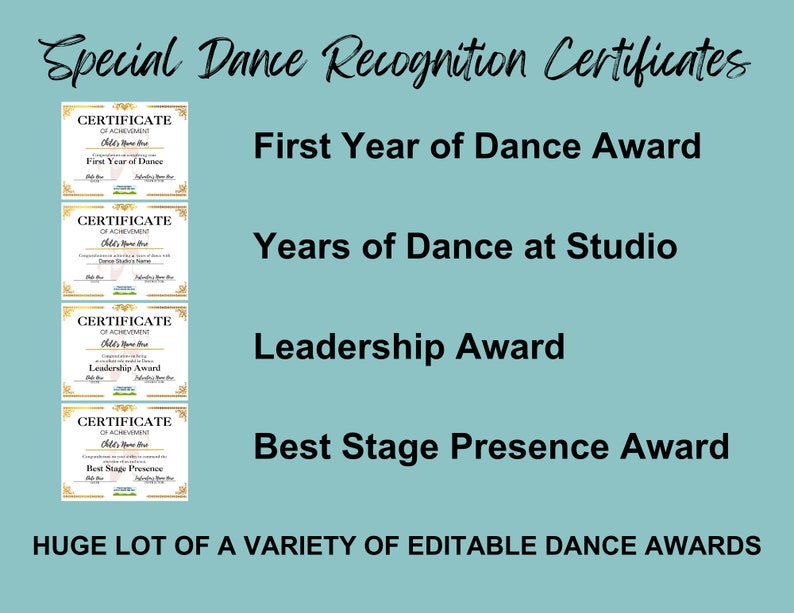 DANCE CERTIFICATES With Your LOGO Best Overall Dancer Top - Etsy