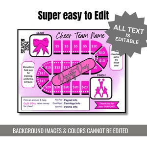 Cheer Fill-in Fundraiser Pink Game Board, Editable Fundraiser Template ...