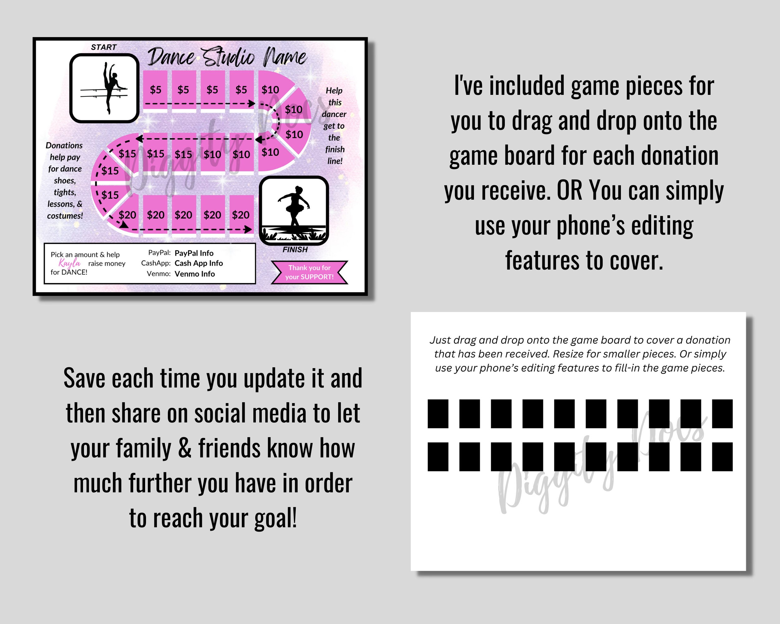 UNIQUE BALLET Fill in Game Board Fundraiser Editable Dance Fundraising ...