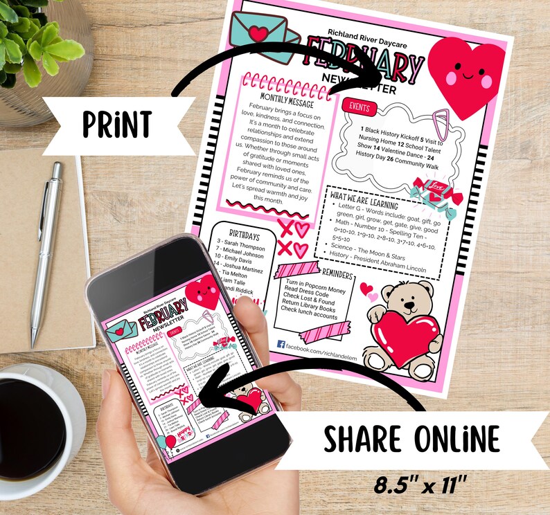 FEBRUARY MONTHLY NEWSLETTER, All Elements Are Editable, Great for ...
