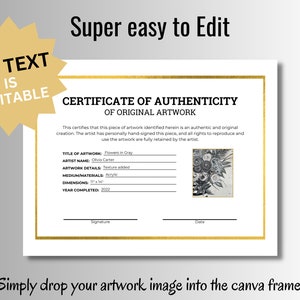 Artwork Certificate of Authenticity Template Digital Download - Etsy