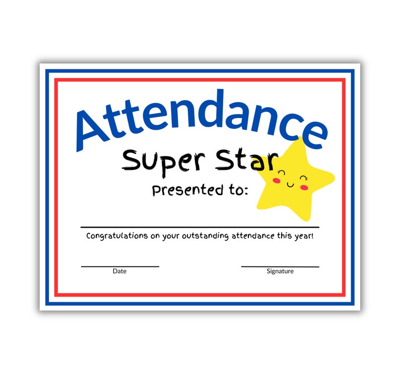 Attendance Certificate Super Star Attendance Printable PDF School ...
