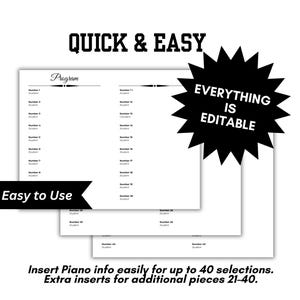 Piano Recital Program Template, Music Production, Great for Studios and ...