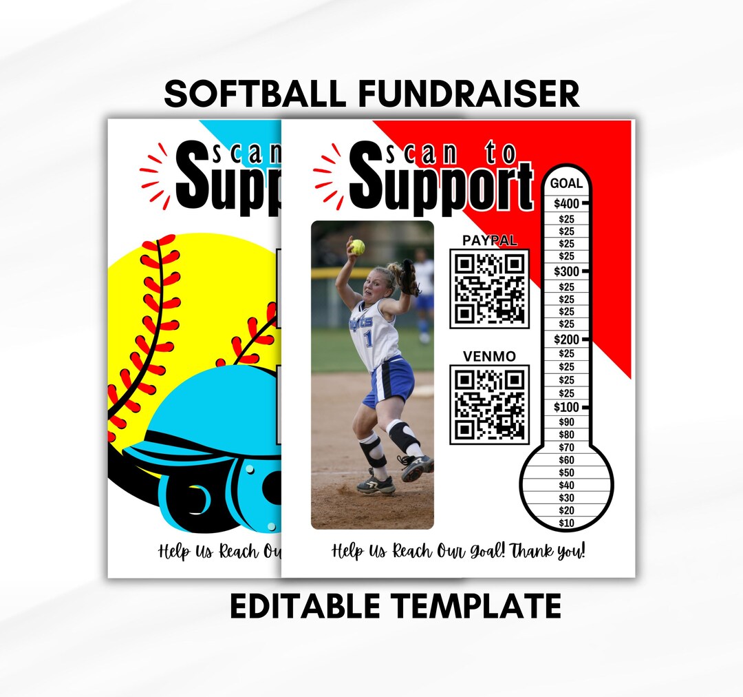 Softball Fundraiser QR Code, Meter Fundraising, Printable 11" X 8.5 ...