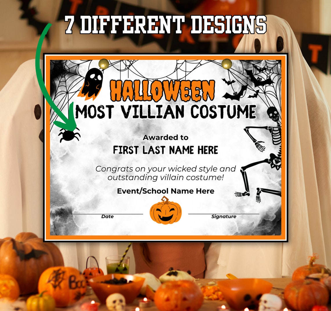 Halloween Costume Award Certificates - Best Costume, Scariest, Most ...
