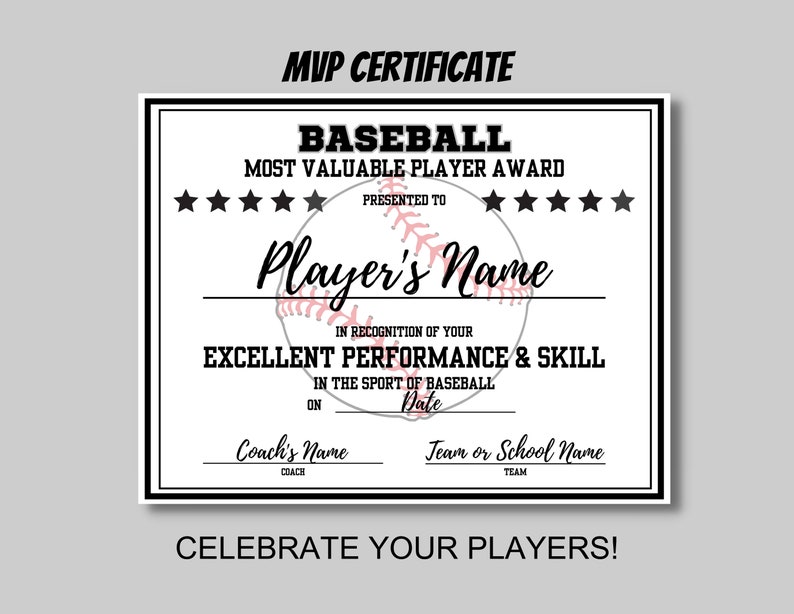 Baseball EDITABLE Certificates Baseball Awards End of Year Awards ...