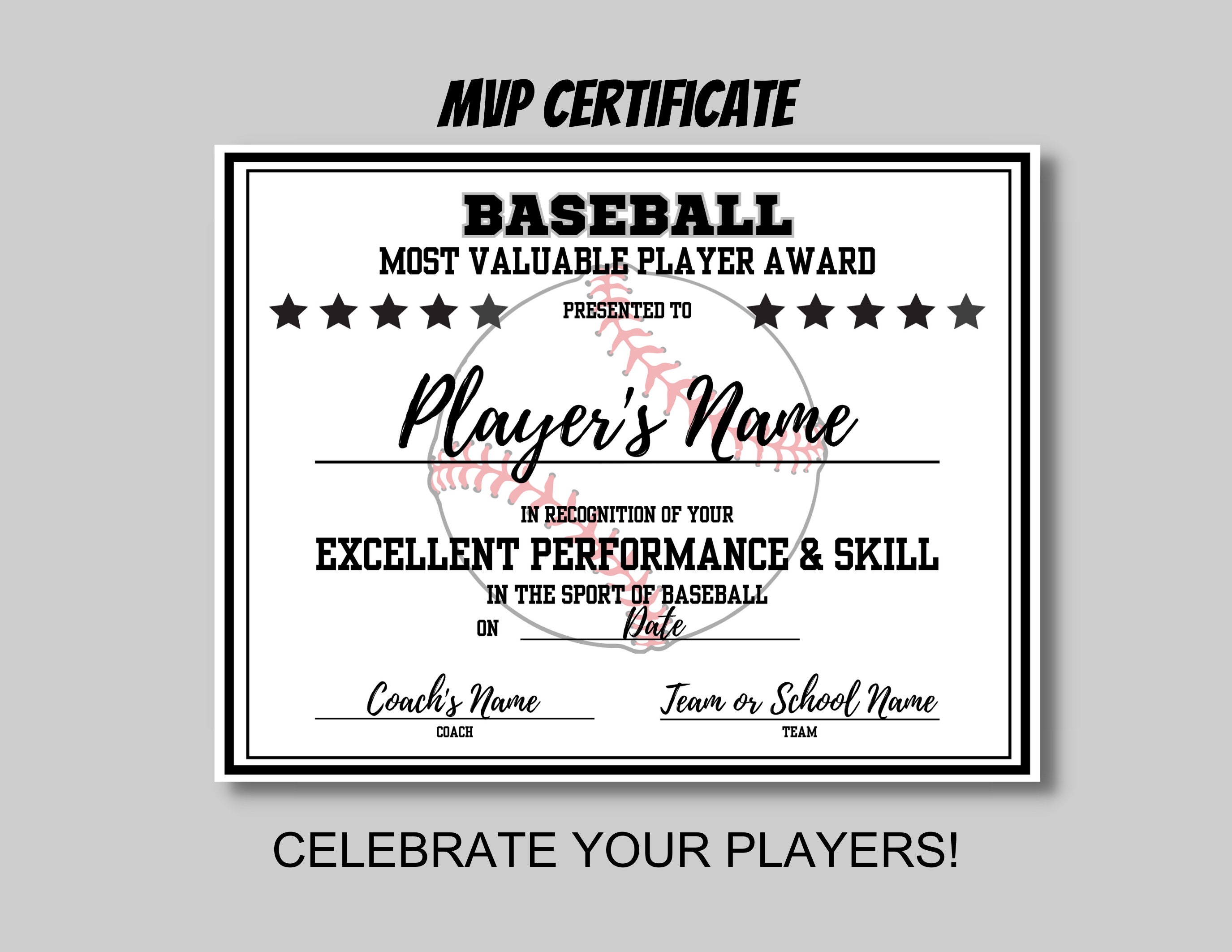 Baseball EDITABLE Certificates Baseball Awards End of Year Awards ...