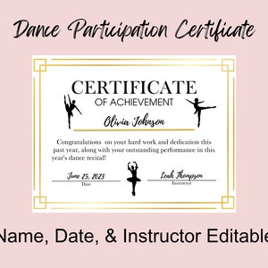 DANCE RECITAL EDITABLE Certificates Dance Awards Best - Etsy