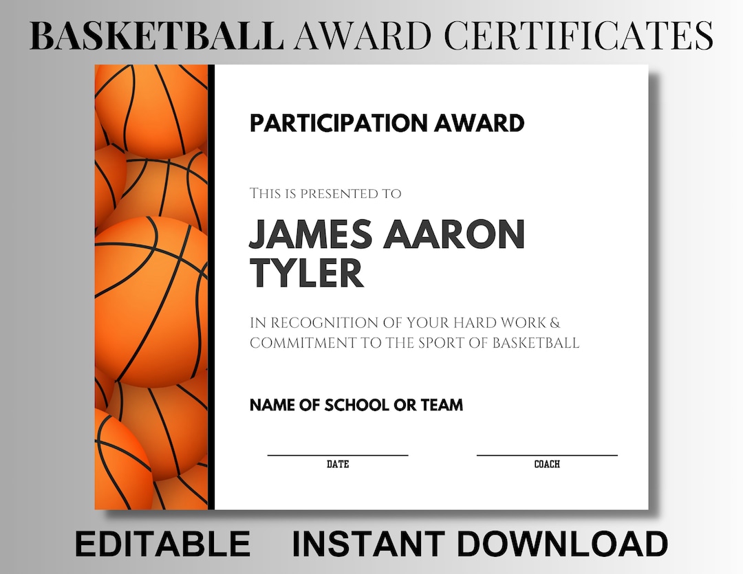 BASKETBALL Award Certificate Templates MVP Award - Etsy