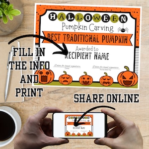 Halloween PUMPKIN CARVING Award Certificates - Fully Editable, Fun ...