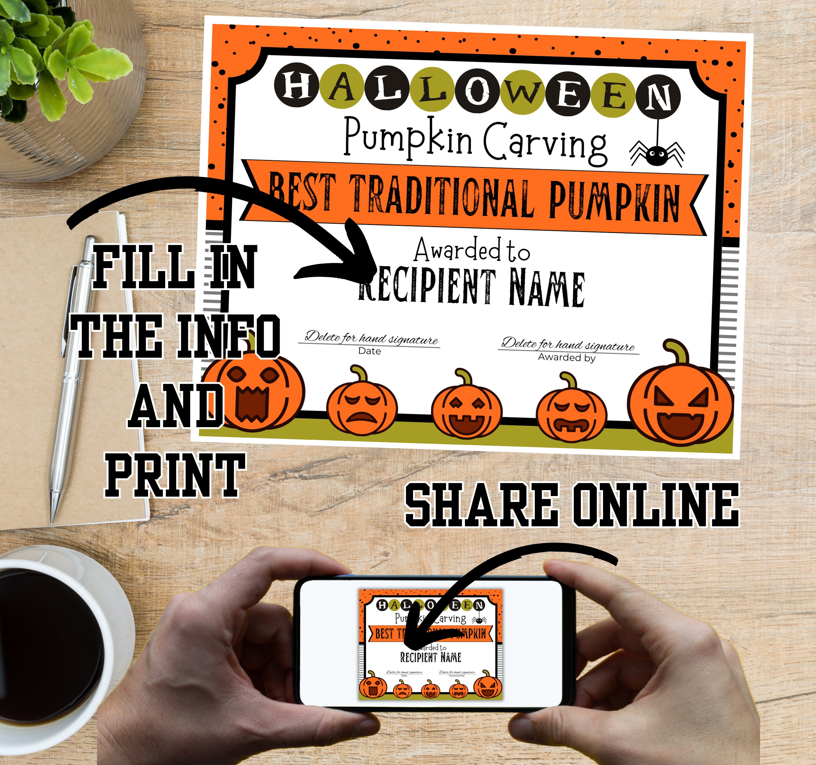 Halloween PUMPKIN CARVING Award Certificates - Fully Editable, Fun ...