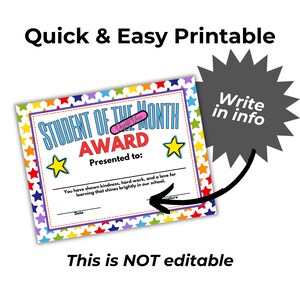 STUDENT of the MONTH Certificate - School Award Printable PDF | School ...