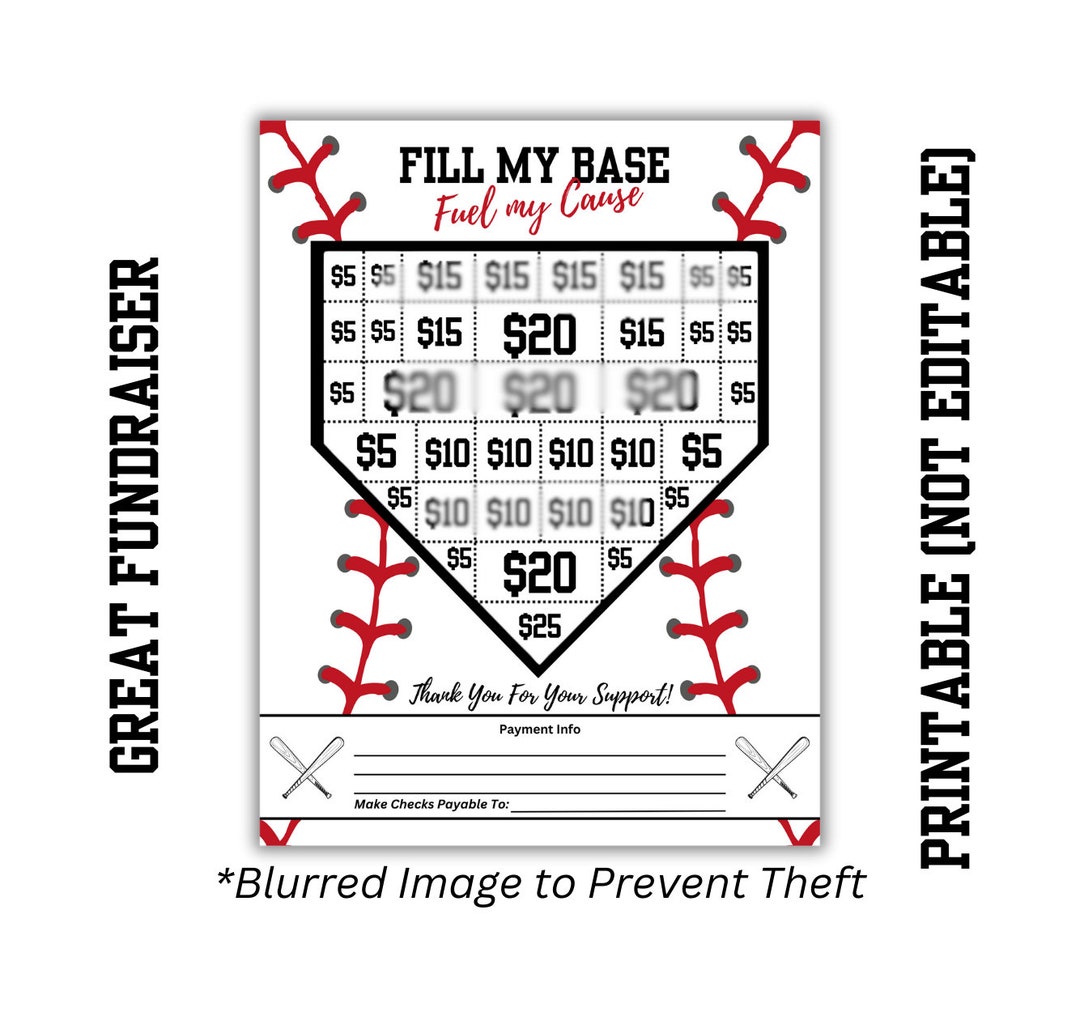Fill My Base Baseball Fundraiser | Printable 8.5" X 11" | Color-in ...
