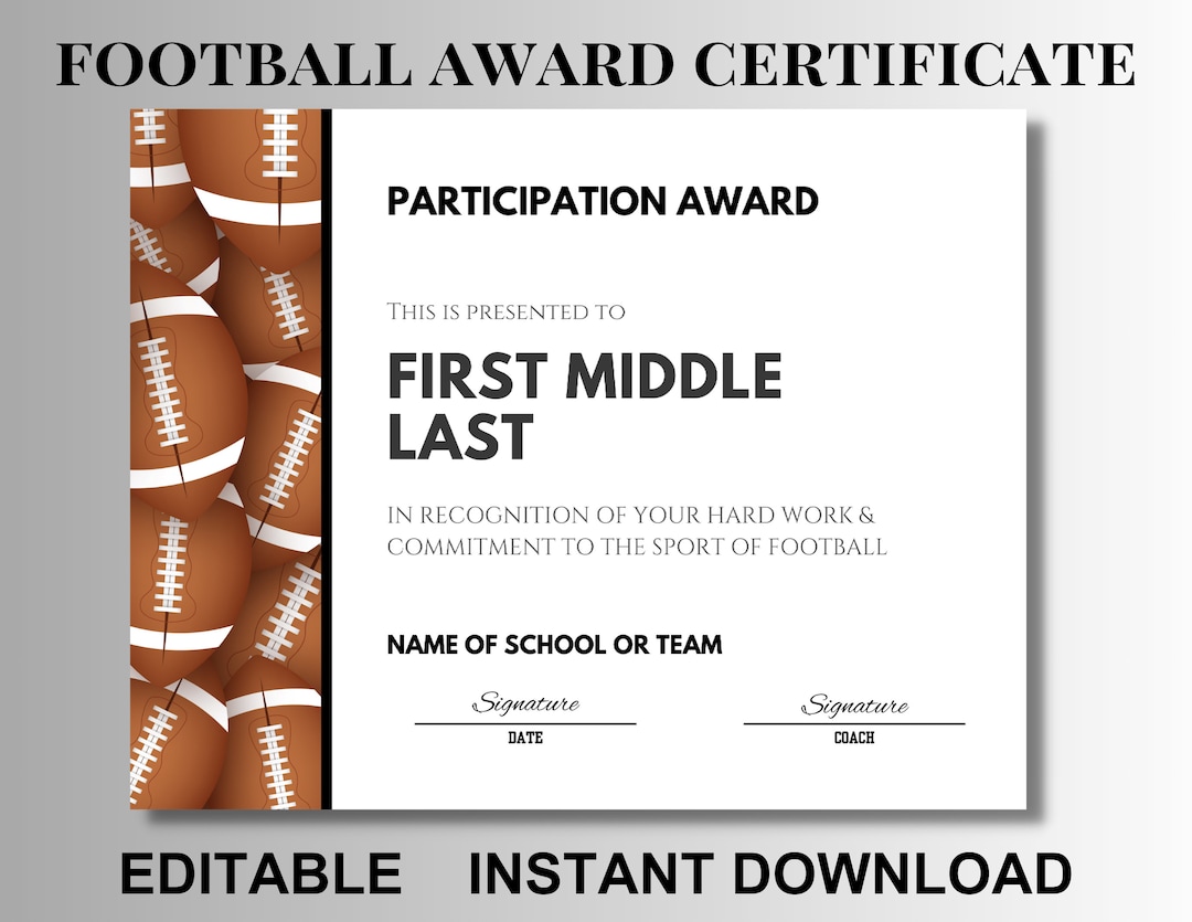 FOOTBALL Award Certificate Templates MVP Award Football - Etsy