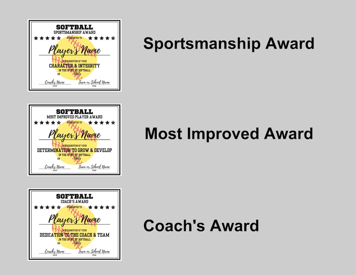 SOFTBALL CERTIFICATES Editable | Softball Awards | End of Year Awards ...