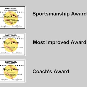 SOFTBALL CERTIFICATES Editable | Softball Awards | End of Year Awards ...