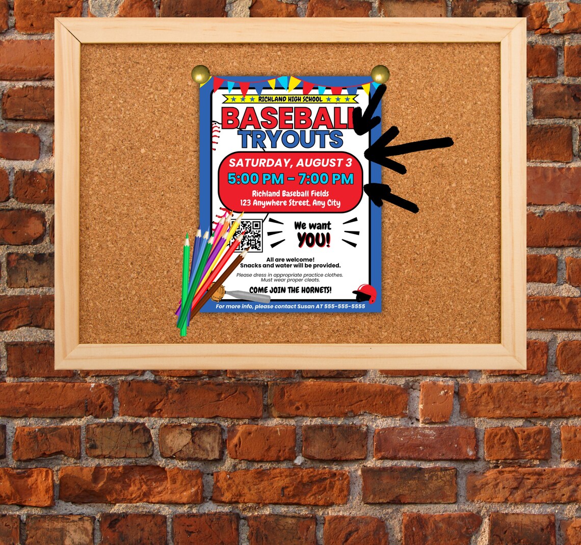 BASEBALL TRYOUTS Flyer, Fully Editable, High School Team Tryouts, AAU ...