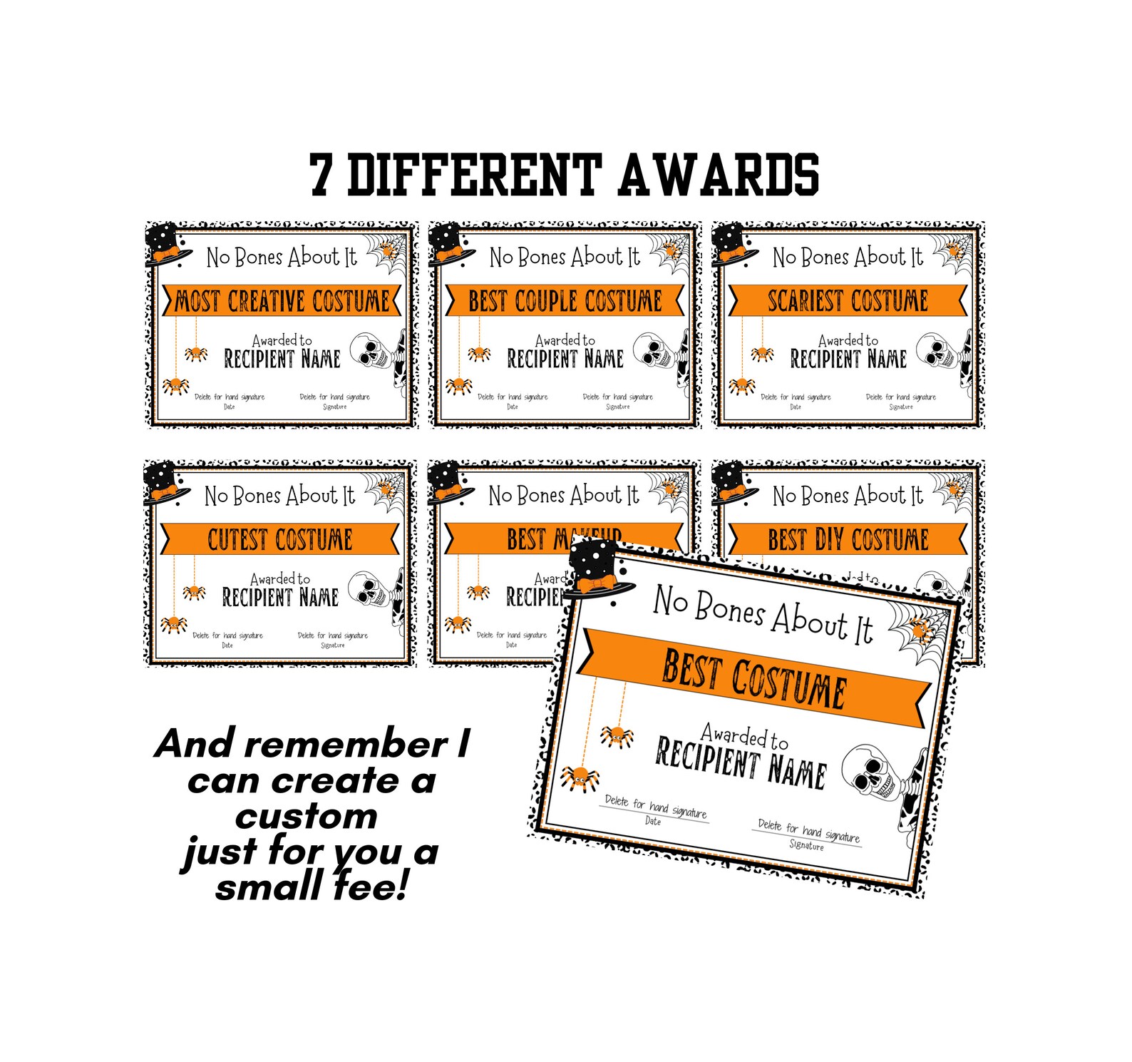 HALLOWEEN COSTUME AWARD Certificates - Best Costume, Scariest, Most ...