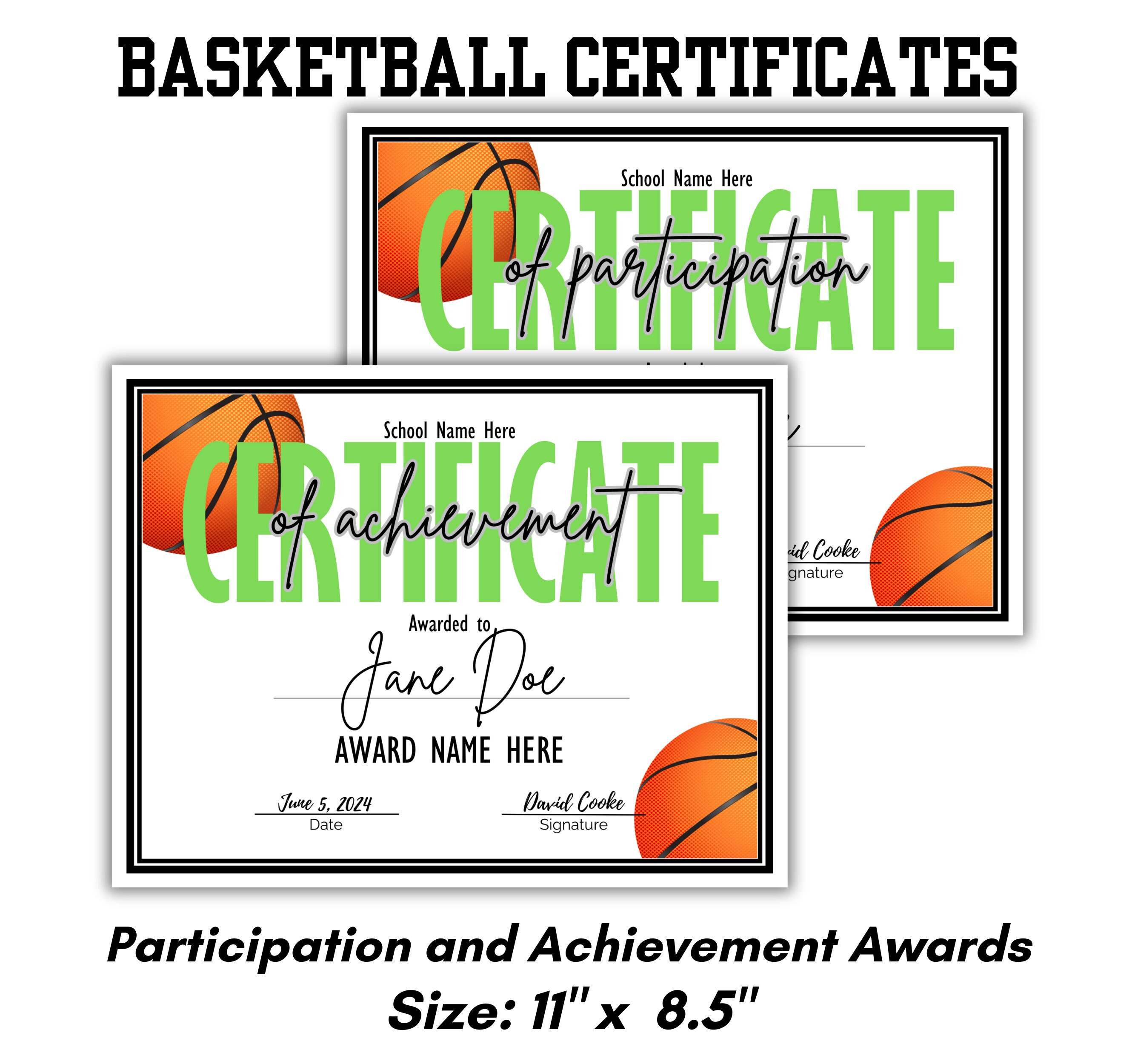 BASKETBALL Certificates Text Editable Basketball Awards End of Year ...
