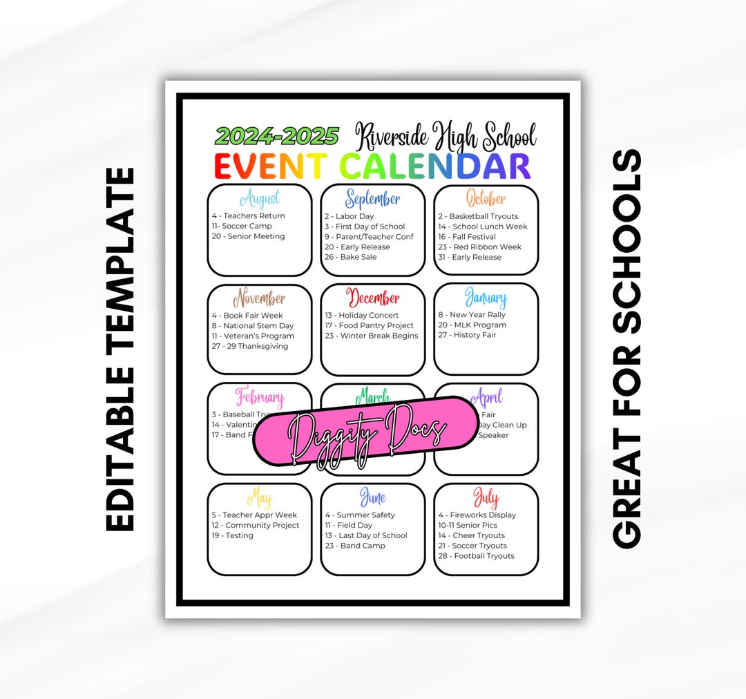 CALENDAR OF EVENTS, Starts With August, Planner, Events Template ...