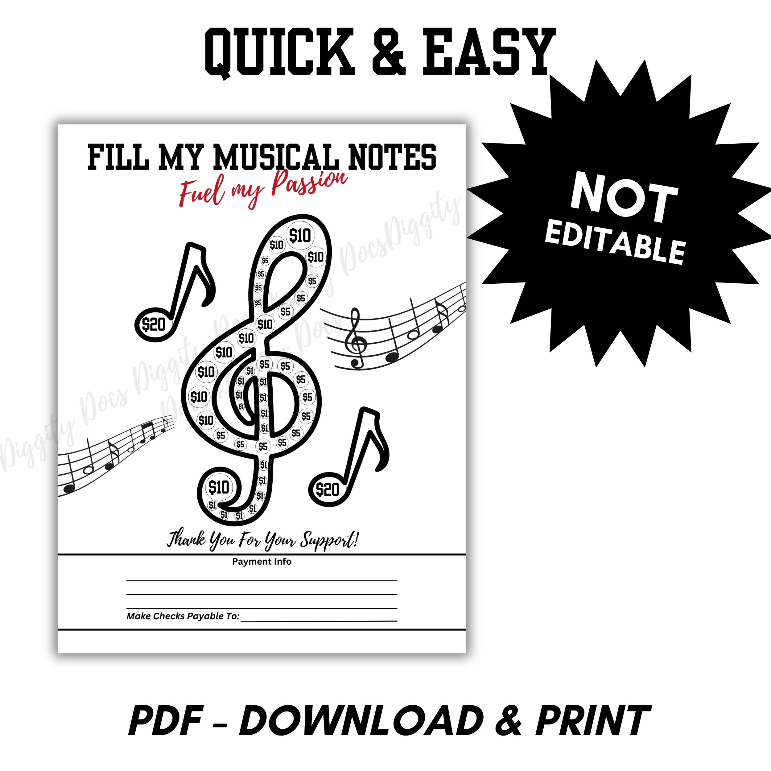 Fill My MUSIC NOTES: BAND High School Fundraiser Printable 8.5x11 ...