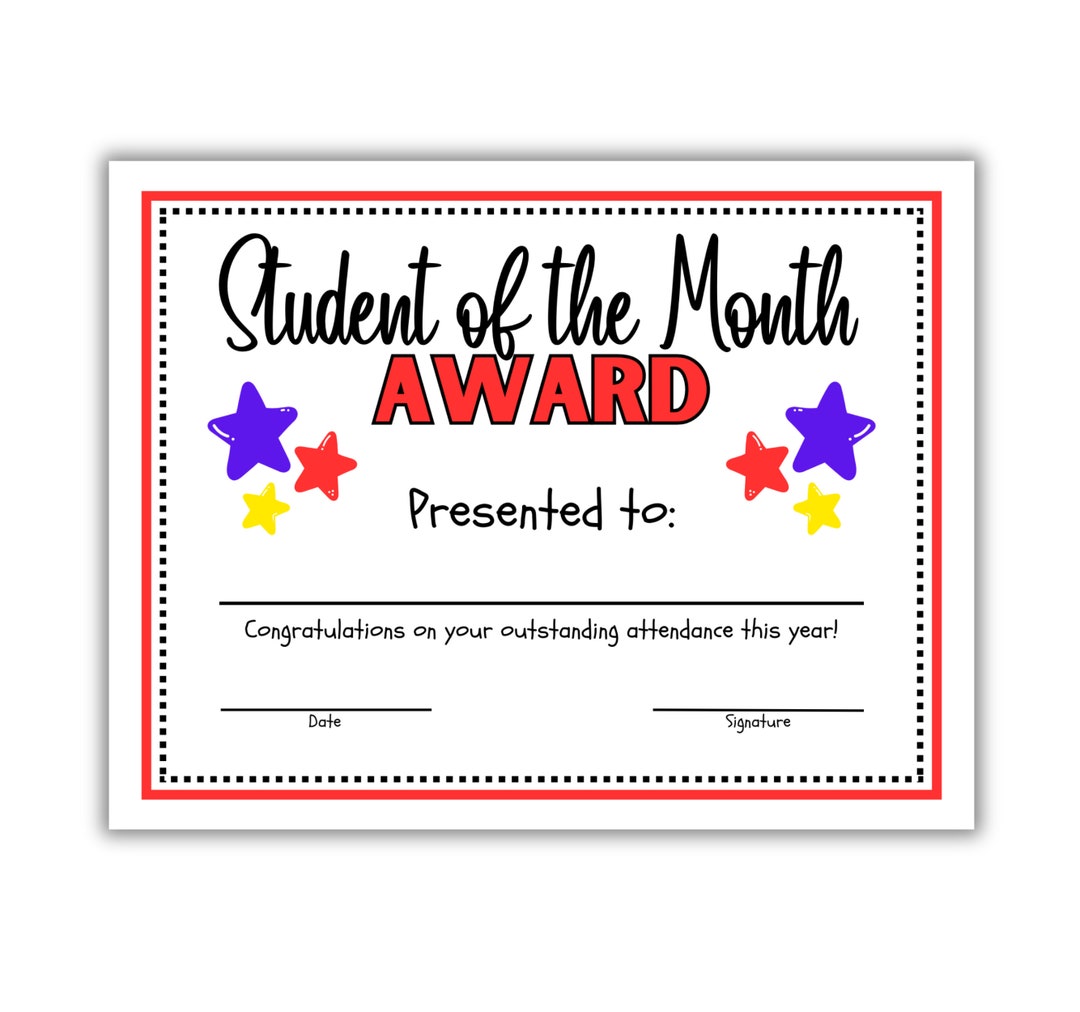 STUDENT of the MONTH Certificate School Award Printable PDF School ...