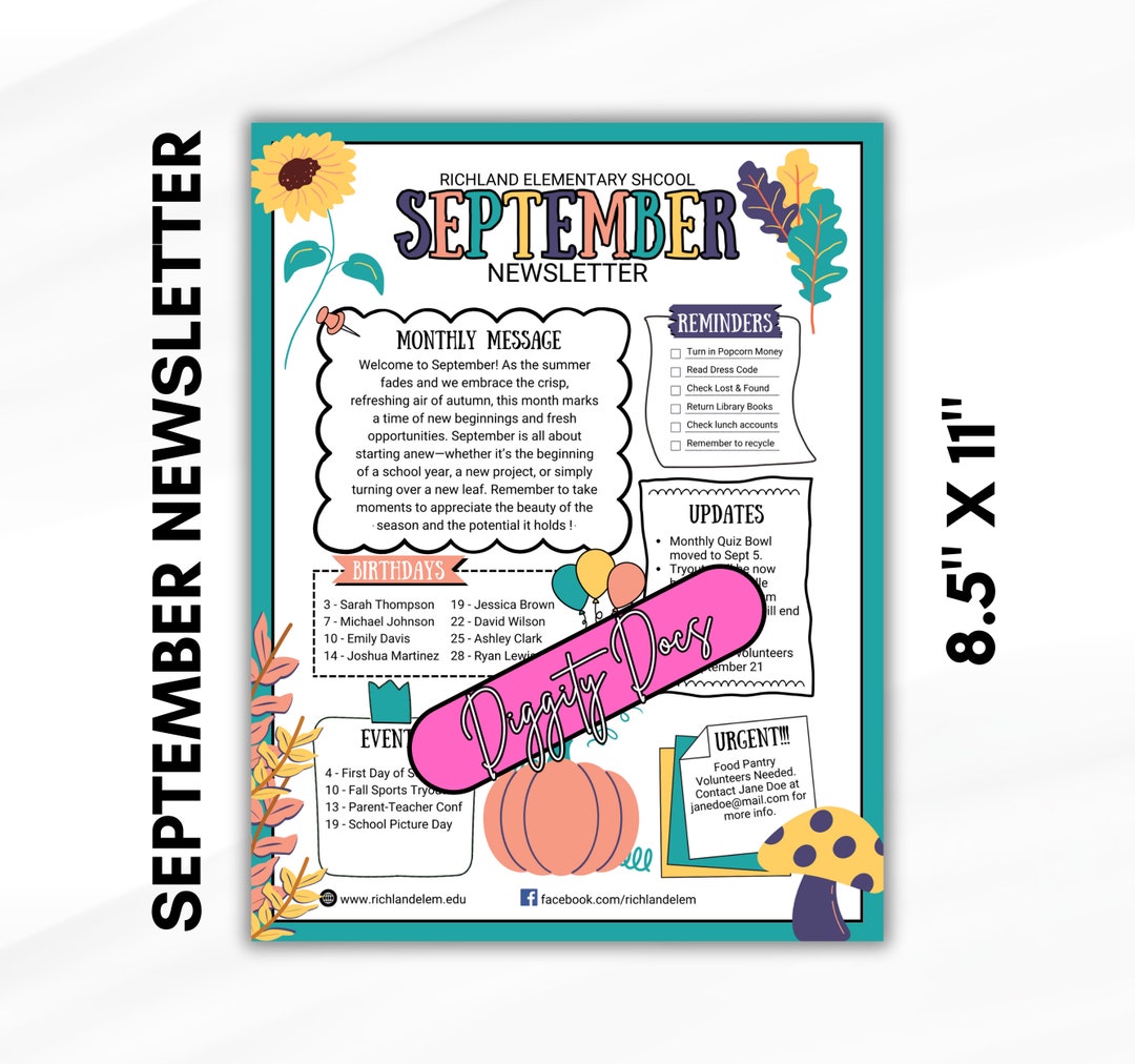 SEPTEMBER MONTHLY NEWSLETTER, All Elements Are Editable, Great for ...