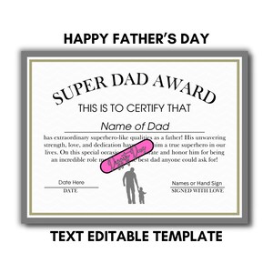 FATHER'S DAY AWARD Certificate | Celebrate Dad's Superpowers With a ...