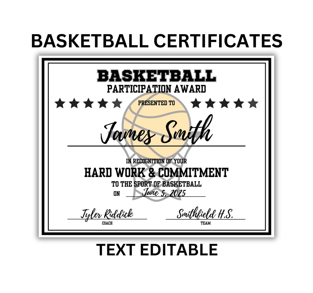 BASKETBALL Certificates Editable | Basketball Awards | End of Year ...