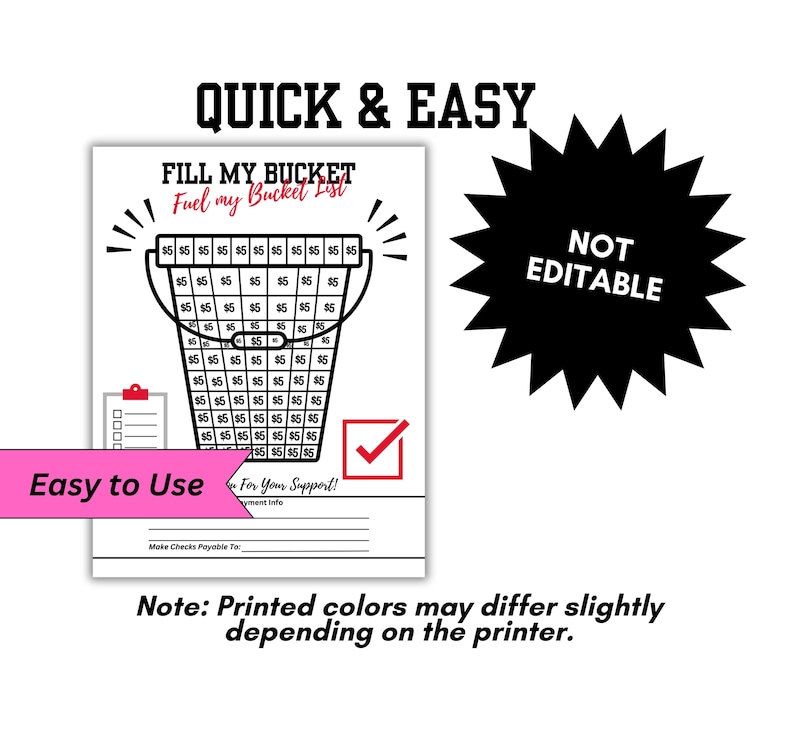 Fill My Bucket Fundraiser, PNG PDF 8.5" X 11" Color-in Donation Spots ...