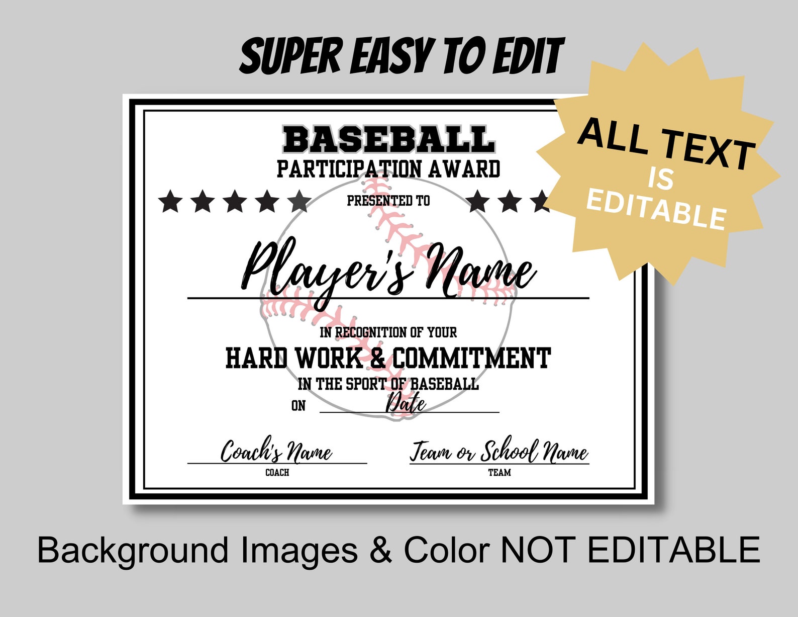 Baseball EDITABLE Certificates Baseball Awards End of Year Awards ...