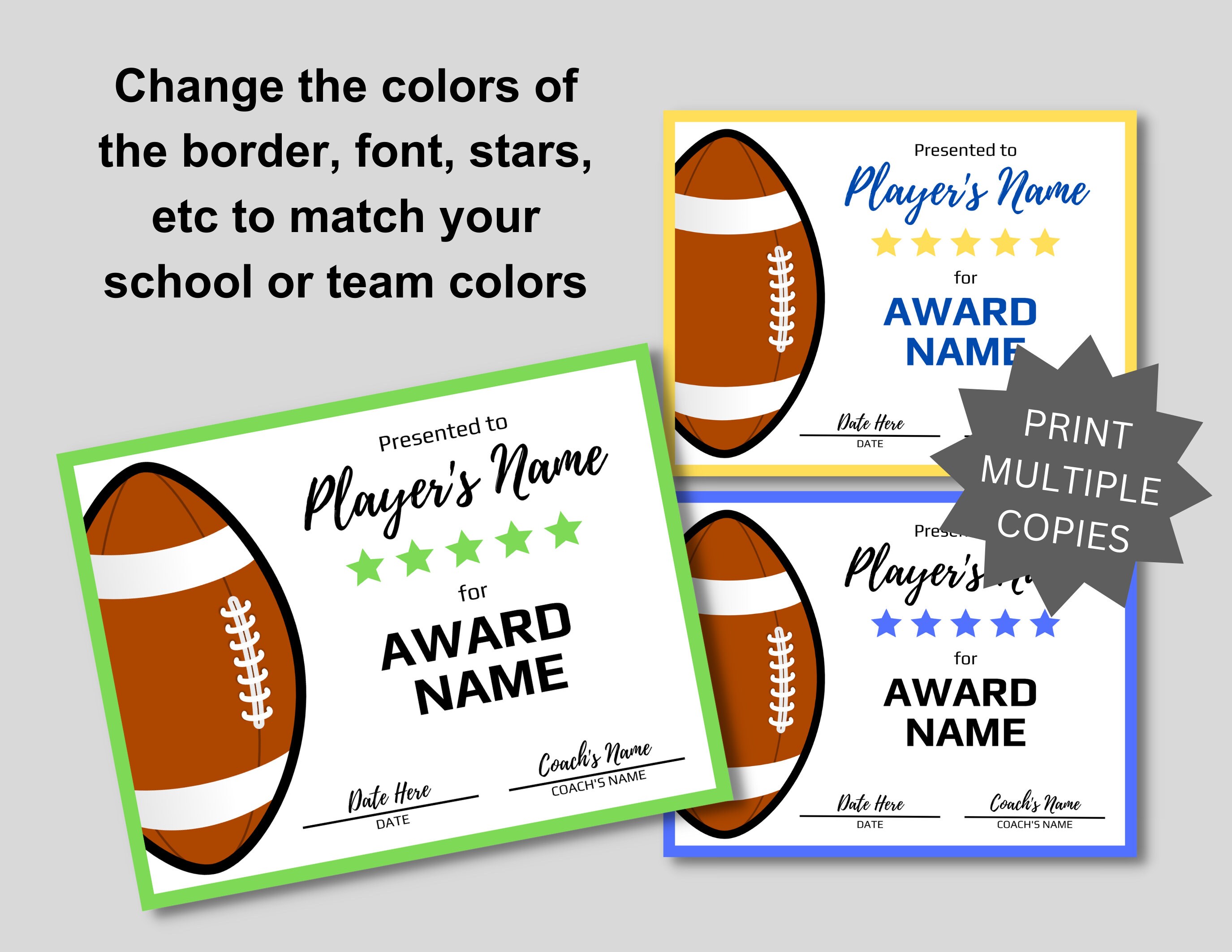 Football Award Certificates EDITABLE | Football Awards | End of Year ...