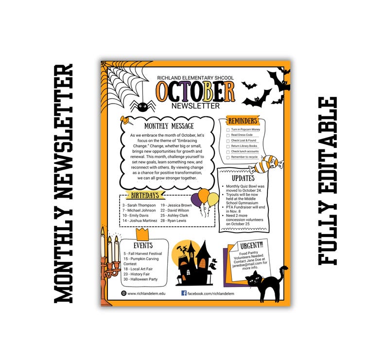 OCTOBER MONTHLY NEWSLETTER, All Elements Are Editable, Great for ...