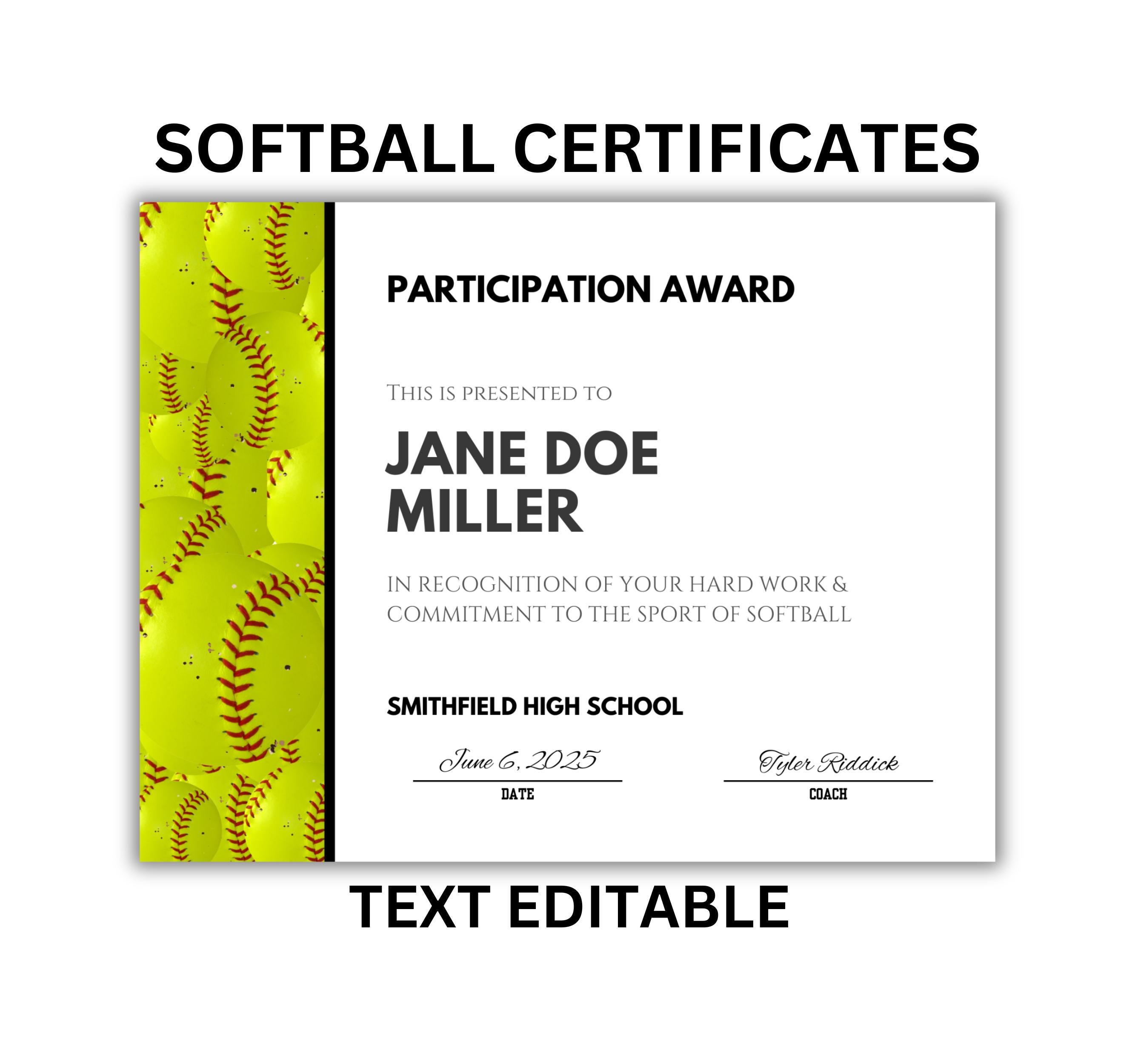 SOFTBALL Award Certificate Templates | MVP Award | Softball Certificate ...