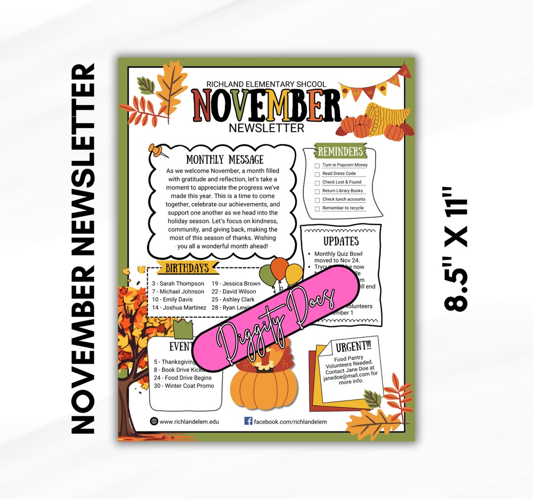 NOVEMBER MONTHLY NEWSLETTER, All Elements Are Editable, Great for ...