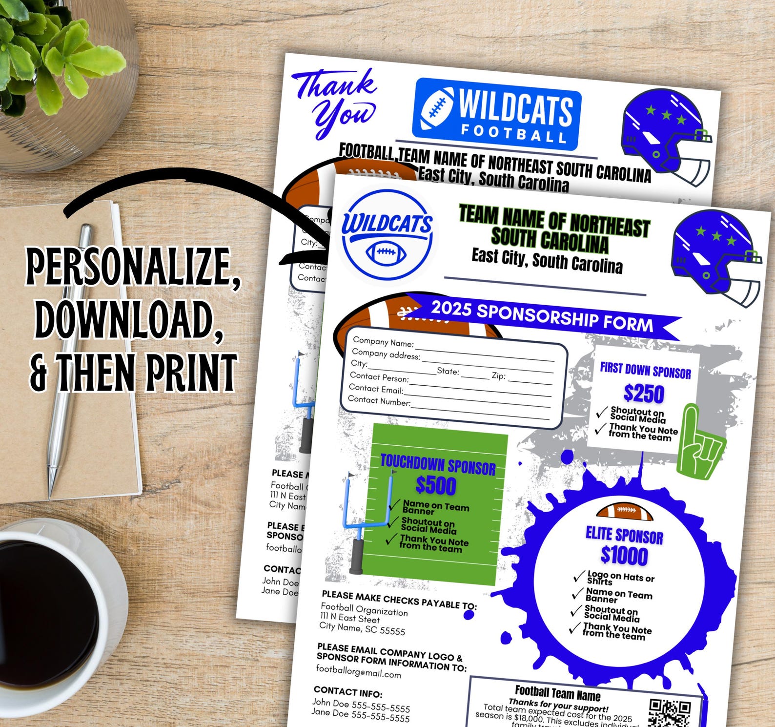 Football Sponsorship Flyer Template | Editable Canva Fundraiser Form ...