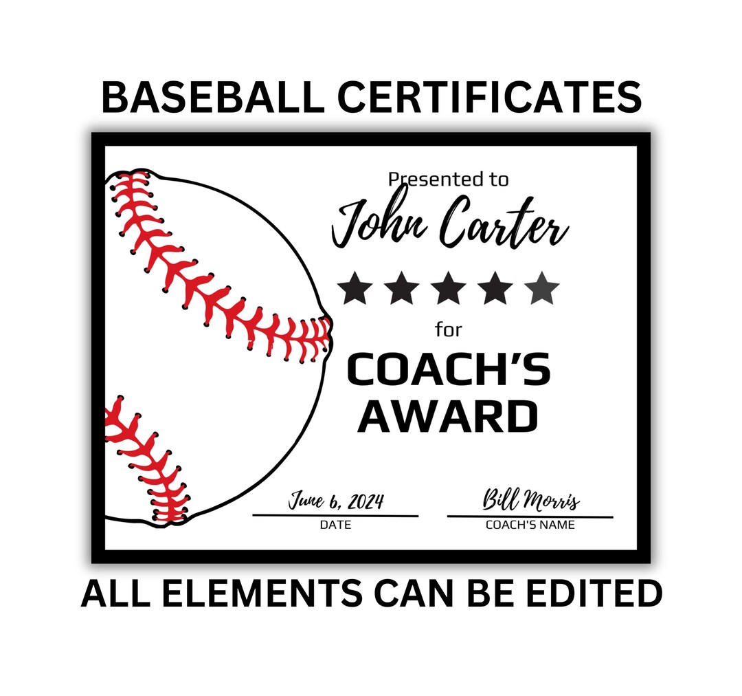 BASEBALL Certificate Award Template || Fully Editable Template ...