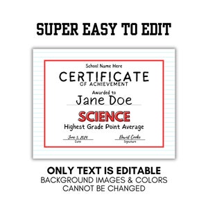 SCHOOL AWARDS Certificates for Several Subjects, Editable, End of Year ...