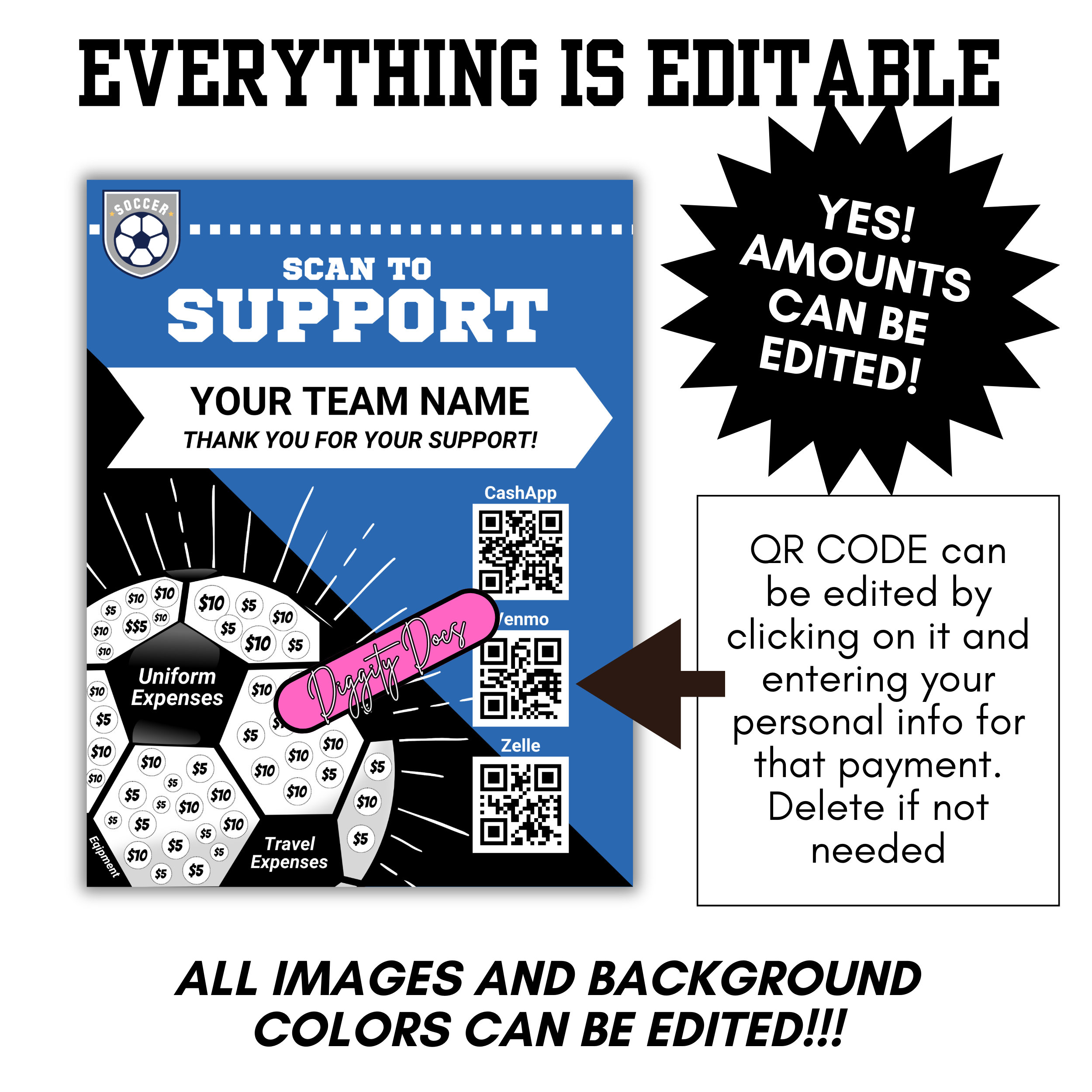 SOCCER Fundraiser With QR Code, Color Changing, Custom Template Soccer ...
