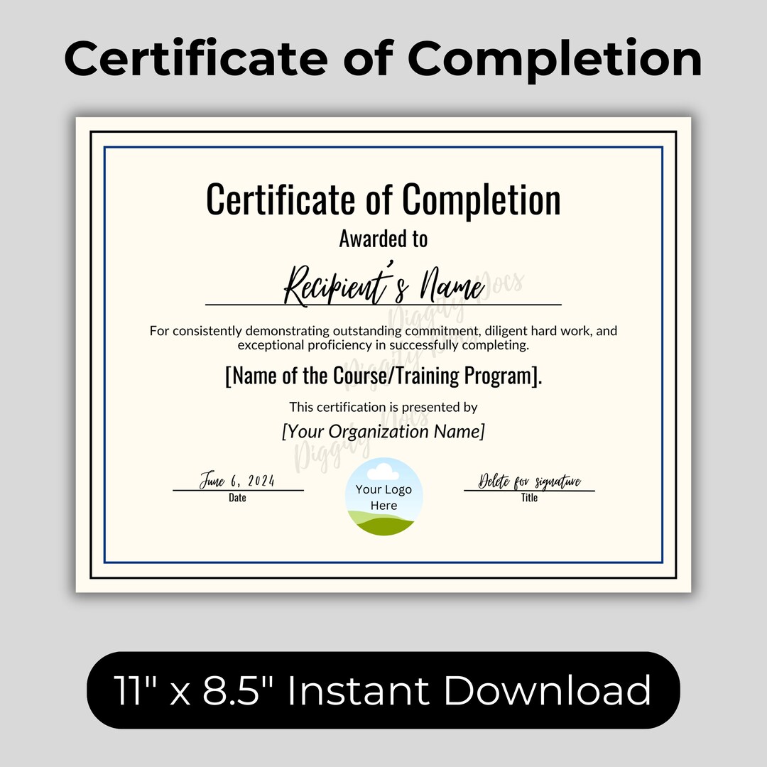Certificate of Completion Professional Template Customizable Training ...