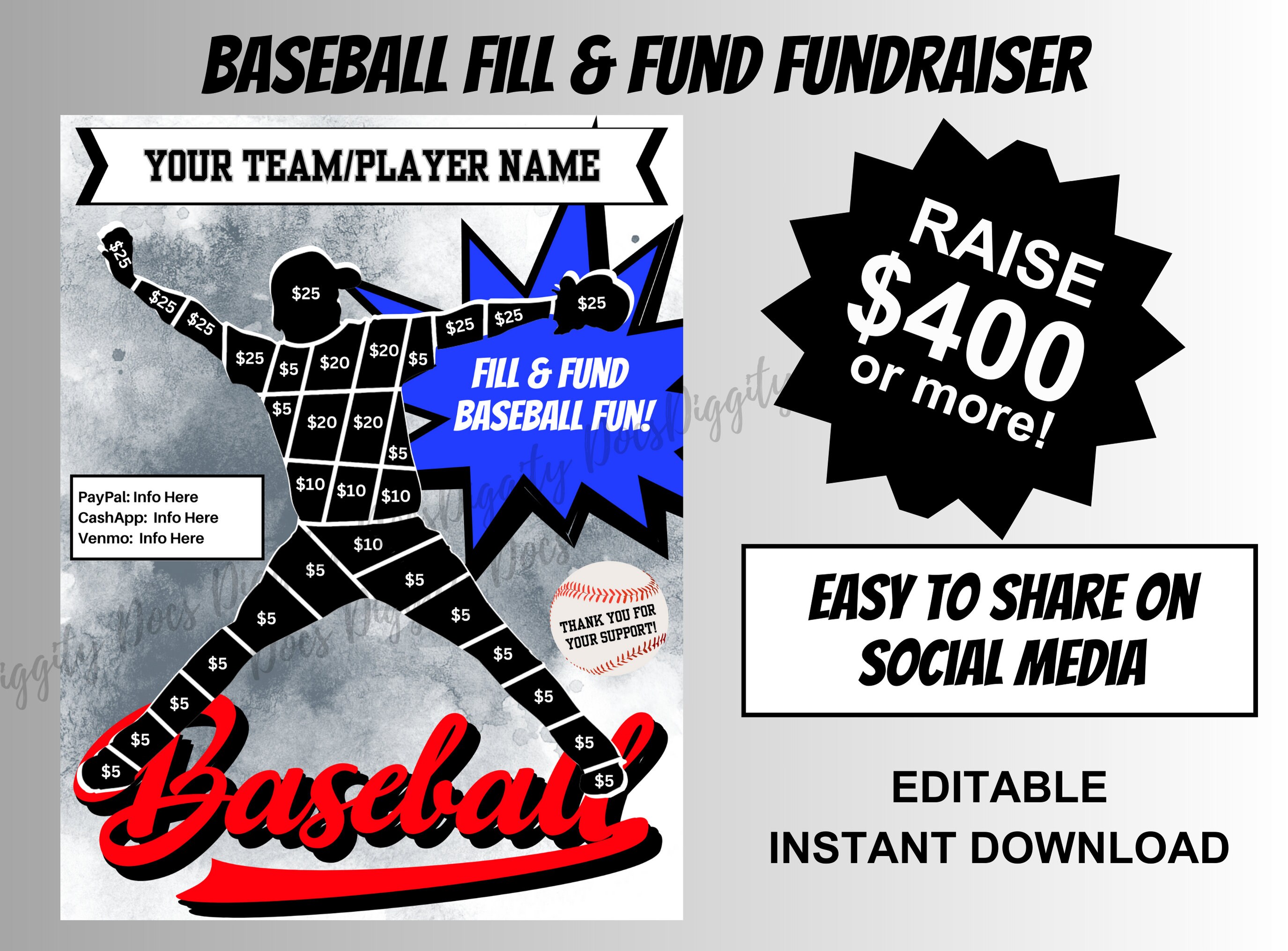 EDITABLE BASEBALL Fill & Fund Baseball Fundraiser Baseball - Etsy