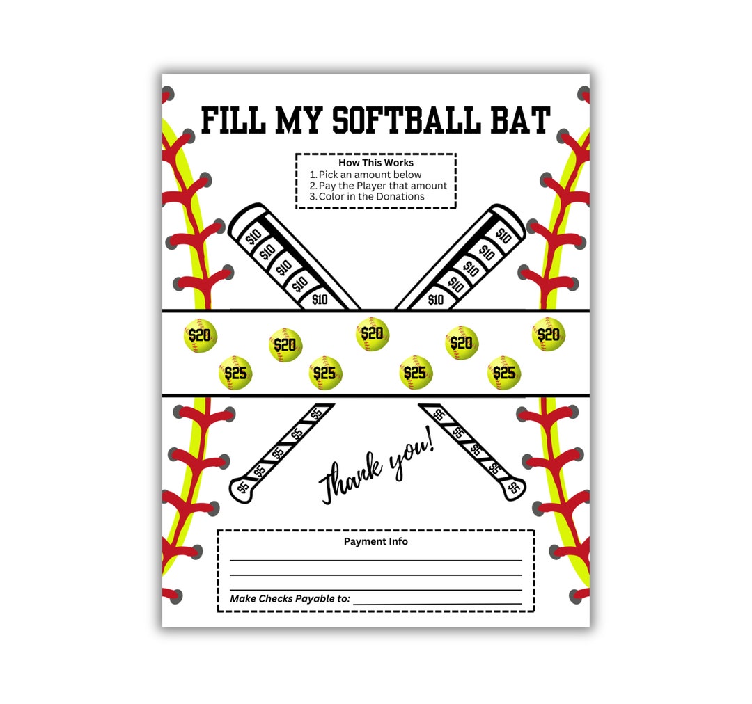 Fill My BAT Softball Fundraiser Printable 8.5 X 11 Color-in Donation ...