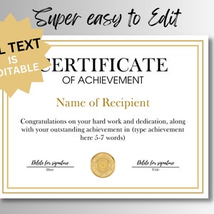 Certificate of Achievement | Editable | Professional Business Template ...