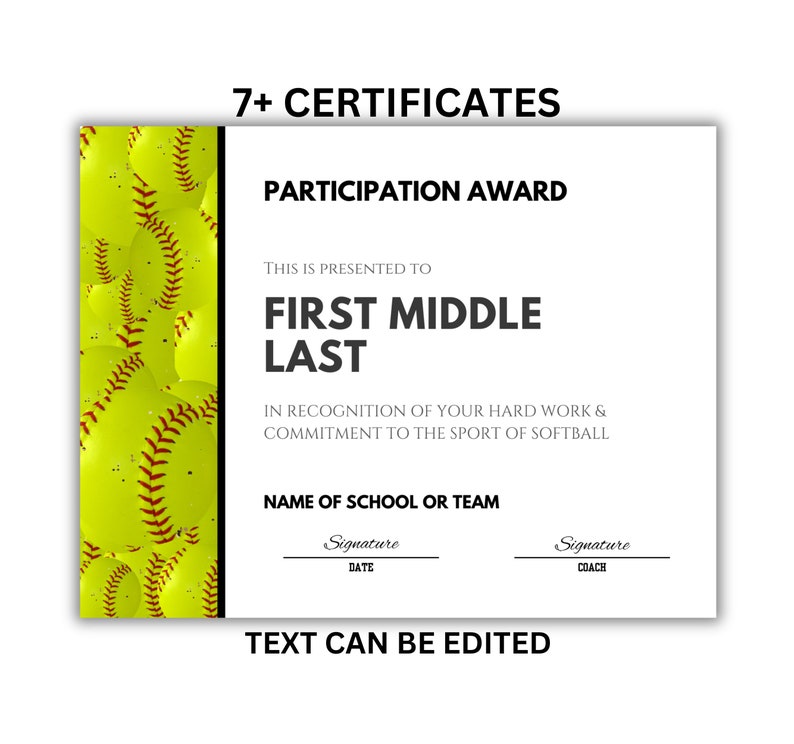 SOFTBALL Award Certificate Templates | MVP Award | Softball Certificate ...
