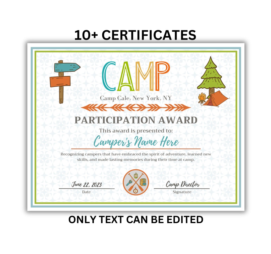 SUMMER CAMP Certificates Personalize and Celebrate Camp Memories ...