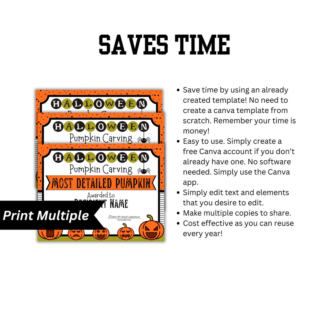 Halloween PUMPKIN CARVING Award Certificates - Fully Editable, Fun ...