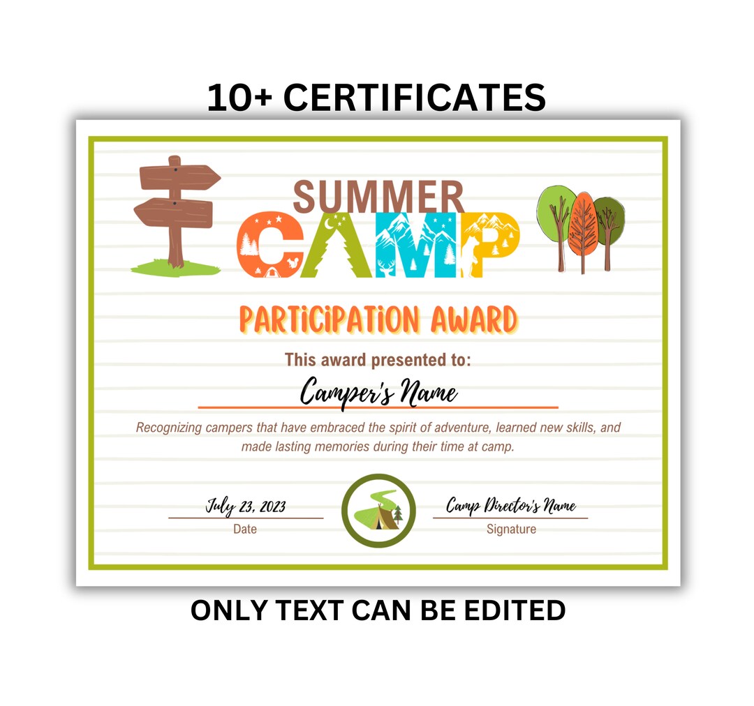Editable Summer Camp Certificates Personalize and Celebrate Camp ...