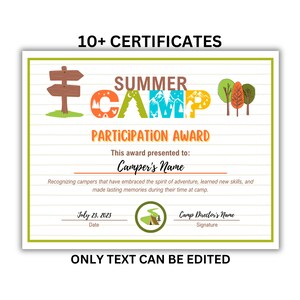 Editable Summer Camp Certificates Personalize and Celebrate Camp ...