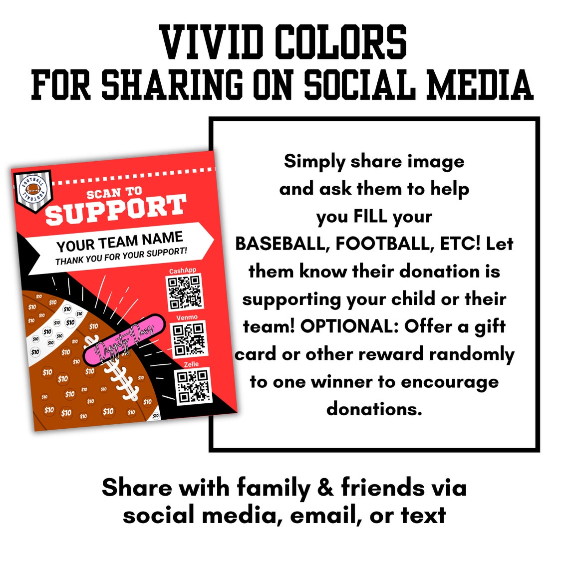 FOOTBALL Fundraiser With QR Code, Color Changing, Custom Template ...