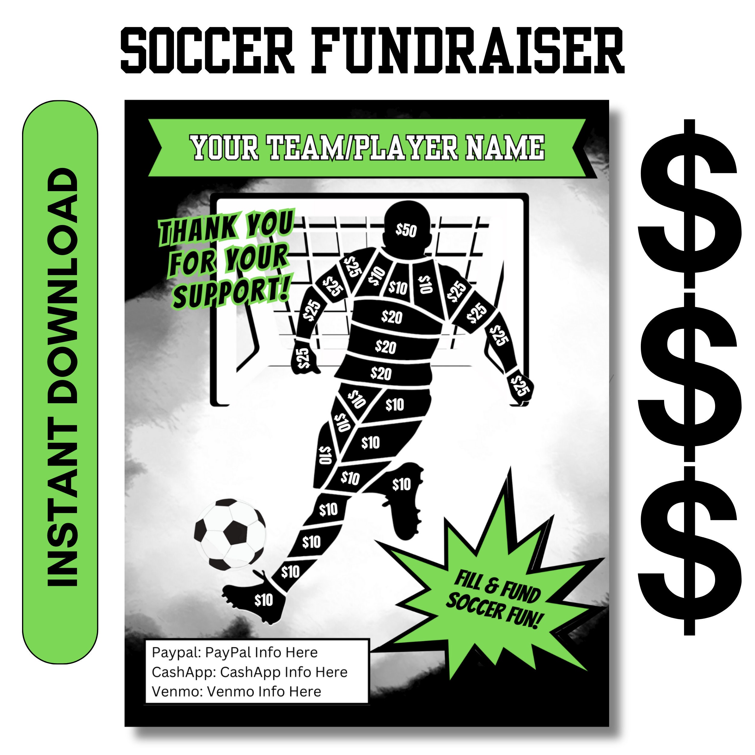 EDITABLE SOCCER Fill in Fundraiser Template Soccer Fill & Fund ...